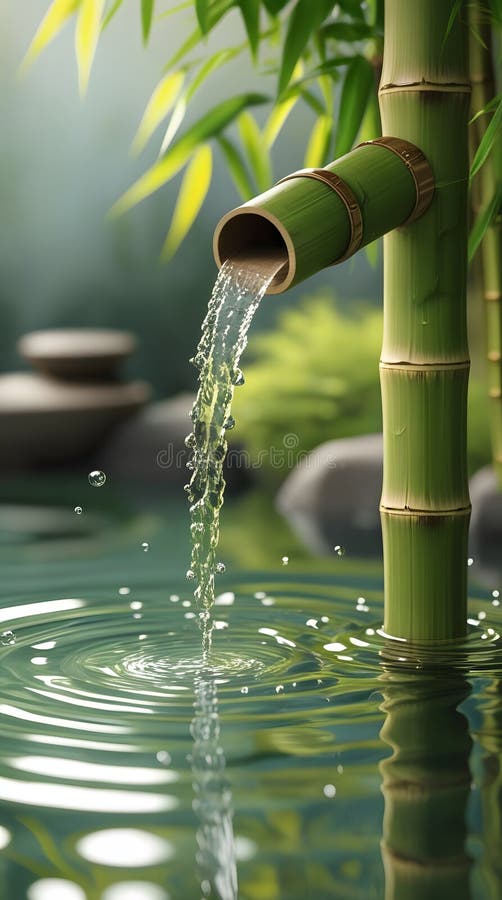Bamboo Fountain with Peaceful Water Flow Stock Illustration ...