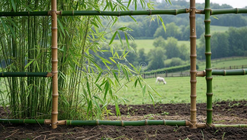 Silvery Lutung Climbing Bamboo Frame beside Pasture Border Stock ...