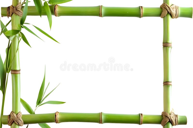 Bamboo Frame with Green Leaves, Natural Bamboo Border Isolated White ...