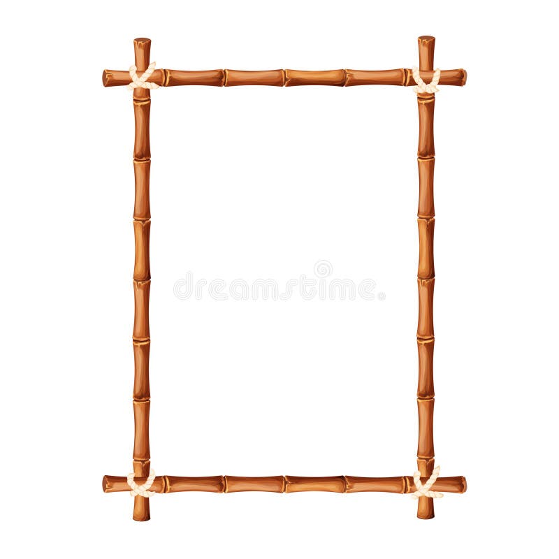 Bamboo Border Frame with Rope in Cartoon Style, Decoration Isolated on ...