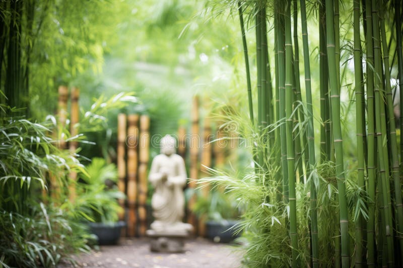 Bamboo Grove with a Stone Statue in the Midst of Greenery Stock Photo ...