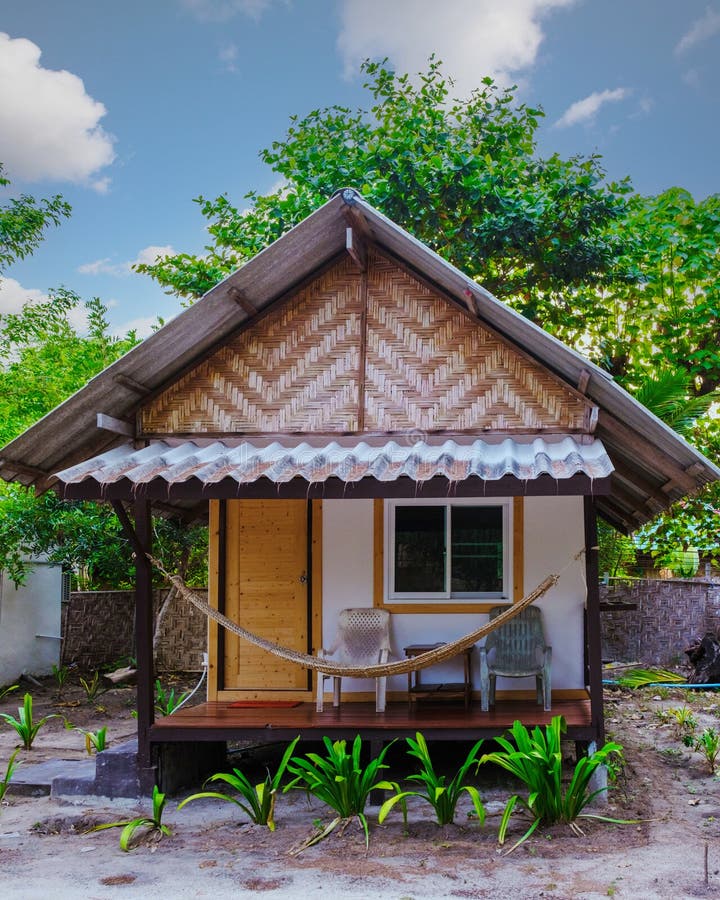 Bamboo Hut Bungalows on the Beach in Thailand Stock Image - Image of ...