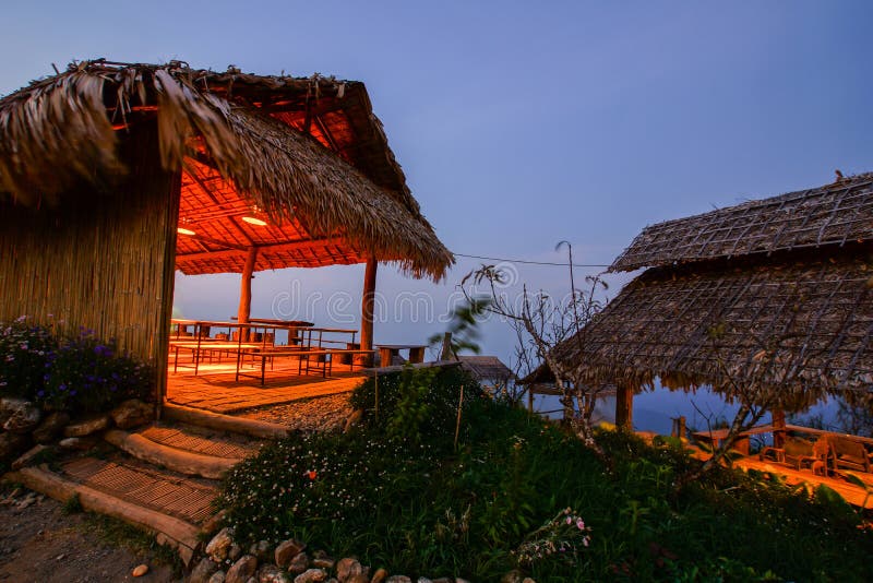 Bamboo Hut View Point at Dusk Stock Photo - Image of view, point: 77854396