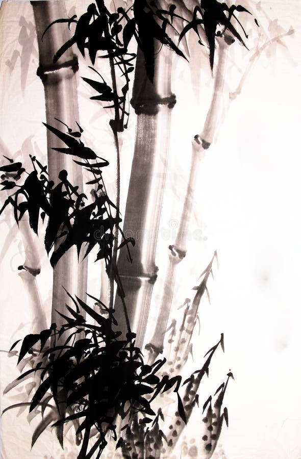 Bamboo Ink Painting Hand Drawn Stock Illustration - Illustration of ...