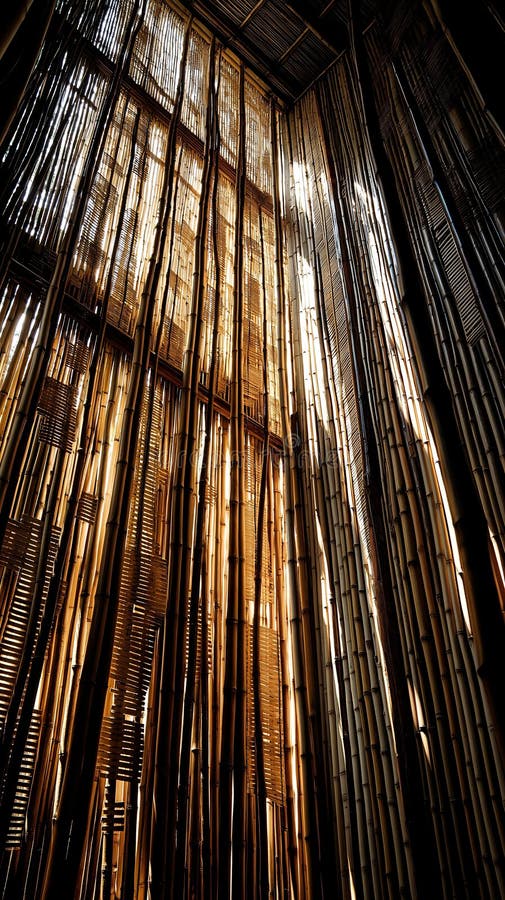 Bamboo Interior with Sunlight Filtering through the Construction. Stock ...