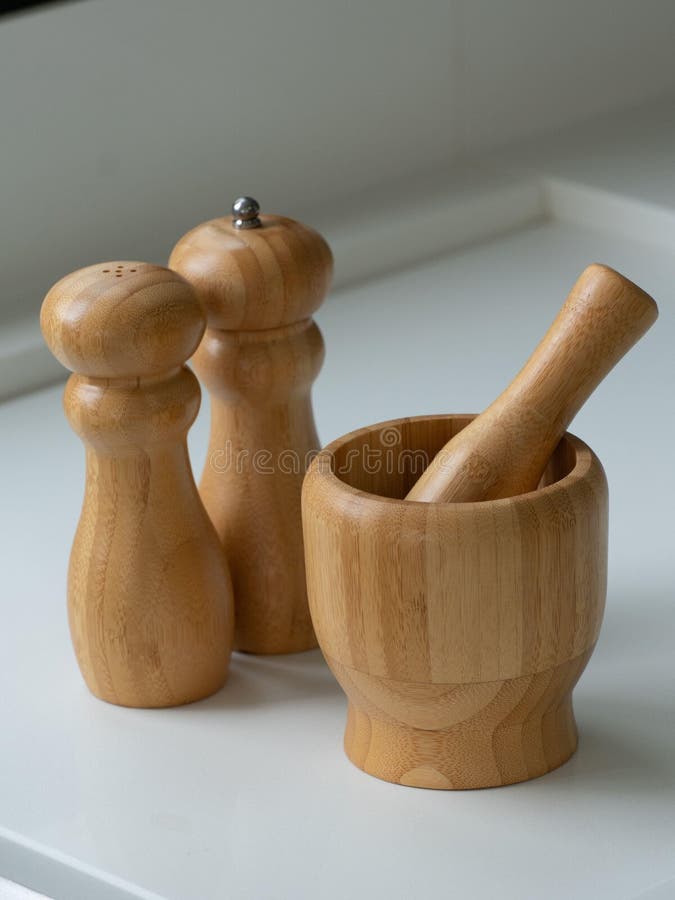 Bamboo Kitchen Utensils on White Counter Stock Image - Image of exuding ...