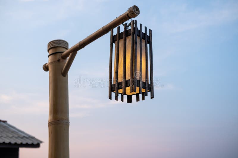 Bamboo Lamp Post with View of the Sea Stock Image - Image of post ...
