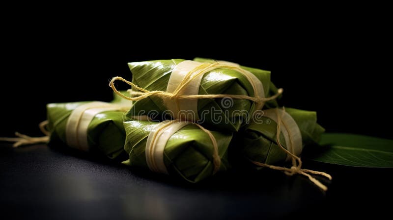 Bamboo Leaf Wrapped Sticky Rice Dumplings on Blurry Background Stock ...