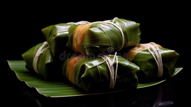 Bamboo Leaf Wrapped Sticky Rice Dumplings on Blurry Background Stock ...