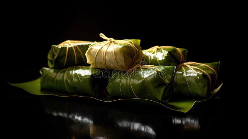 Bamboo Leaf Wrapped Sticky Rice Dumplings on Blurry Background Stock ...