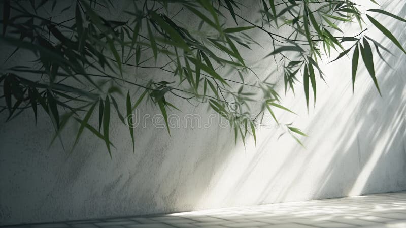 Bamboo Leaves Shadow on White Concrete Wall. Generative AI Stock ...