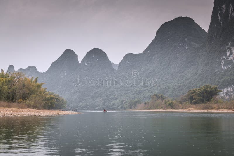 Bamboo and the Limestone Mountains at the Li River Around Xing Ping ...