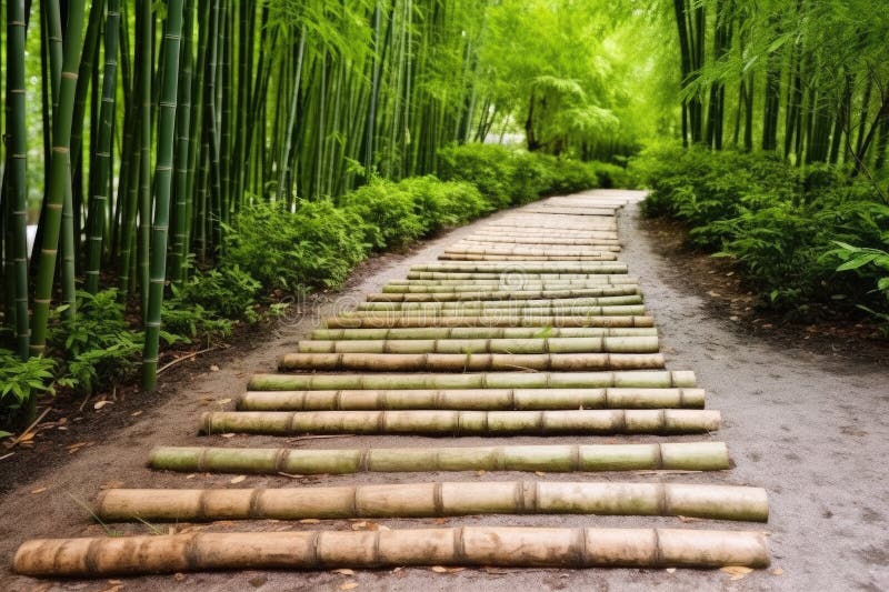 Bamboo Markers Indicating the Way on an Oriental Garden Path Stock ...