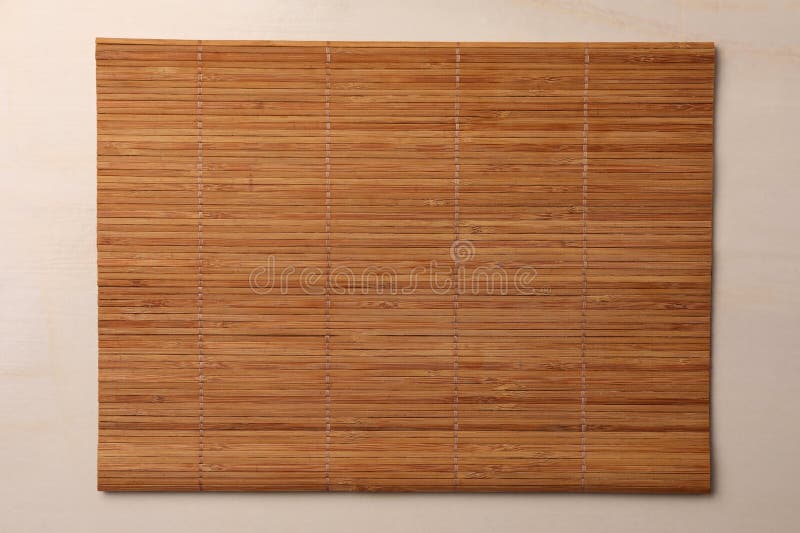Bamboo Mat on Beige Table, Top View. Space for Text Stock Image - Image ...
