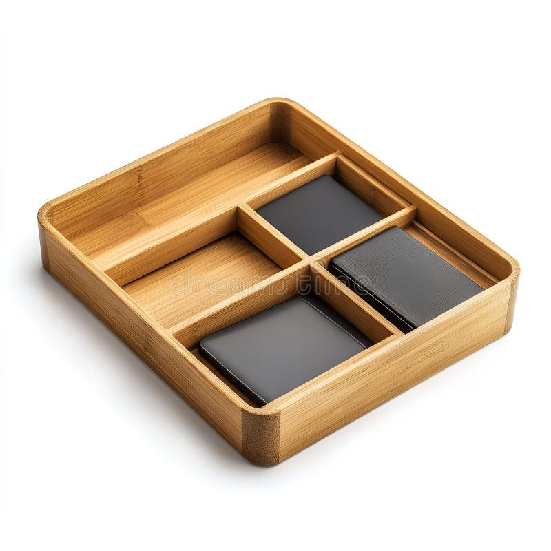 Bamboo Organizer Tray with Four Compartments for Desk Storage Stock ...