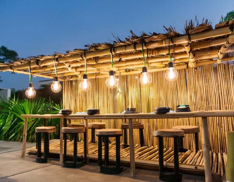 Bamboo Outdoor Bar with Lights Stock Illustration - Illustration of ...