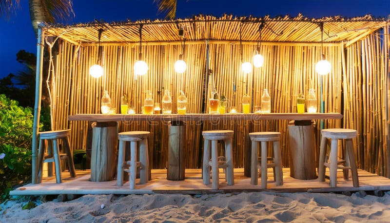 Bamboo Outdoor Bar with Lights Stock Illustration - Illustration of ...