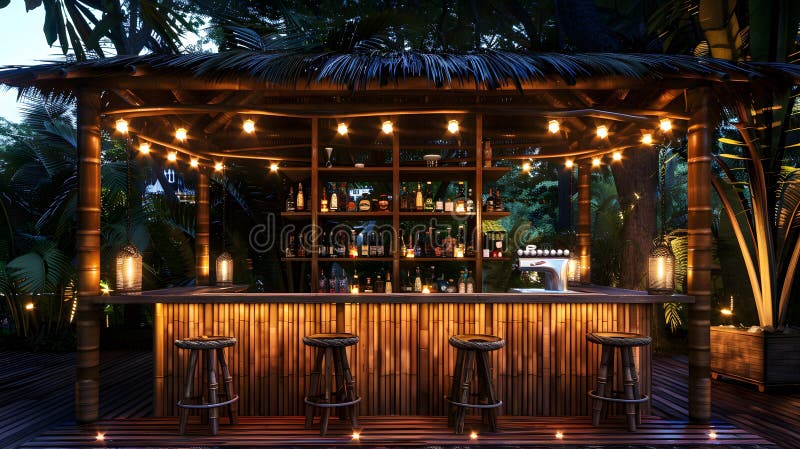 Bamboo Outdoor Bar with Lights Stock Illustration - Illustration of ...