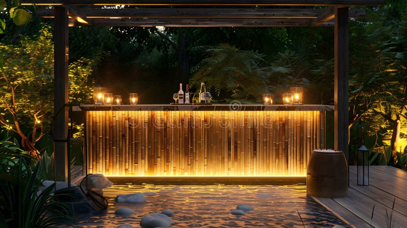Bamboo Outdoor Bar with Lights Stock Illustration - Illustration of ...