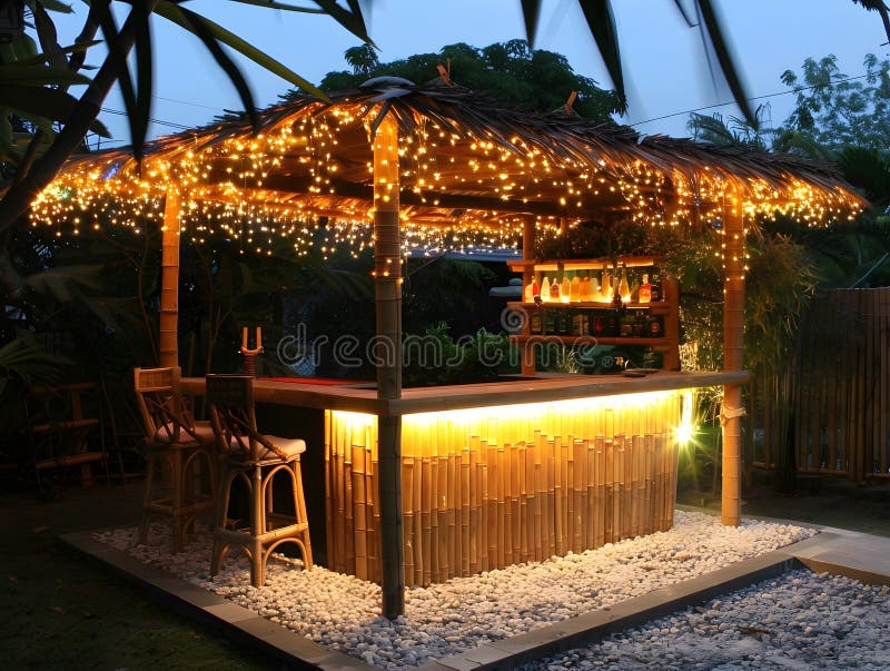 Bamboo Outdoor Bar with Lights Stock Illustration - Illustration of ...