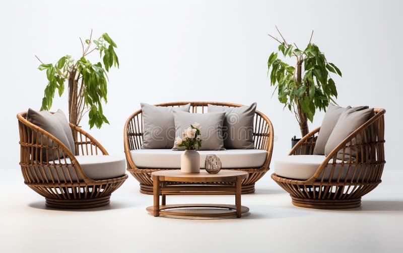 A Bamboo Outdoor Seating Arrangement on a Clear Background -Generative ...