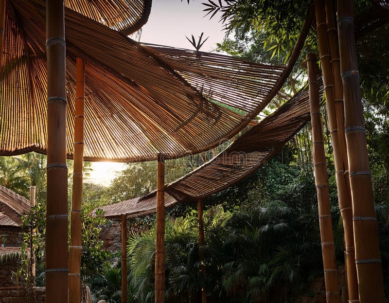 Bamboo Pavilion Structure Creating a Tropical Oasis at Sunset Stock ...