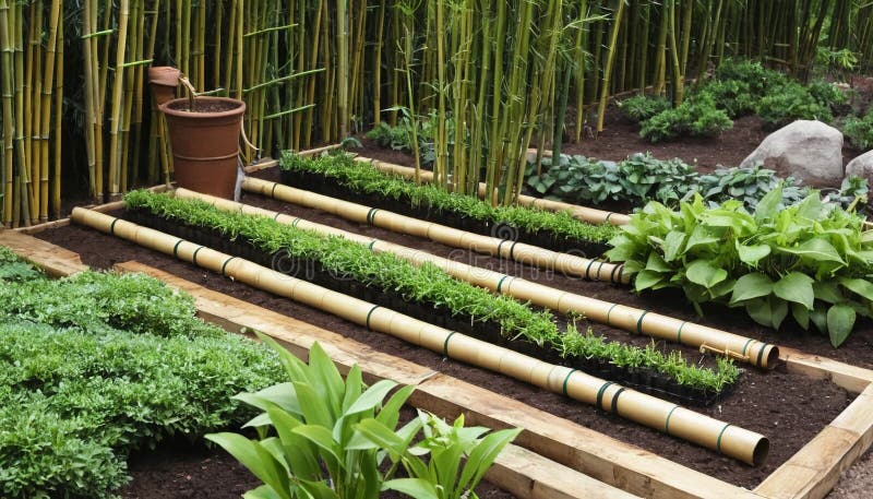 Bamboo Pipe Drip System Concept Stock Illustration - Illustration of ...