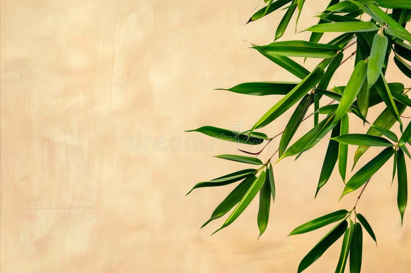 A Bamboo Plant with Green Leaves on a Beige Background Stock Image ...
