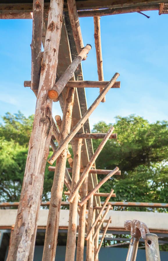 Bamboo Prop Beam, House Under Construction Stock Image - Image of ...