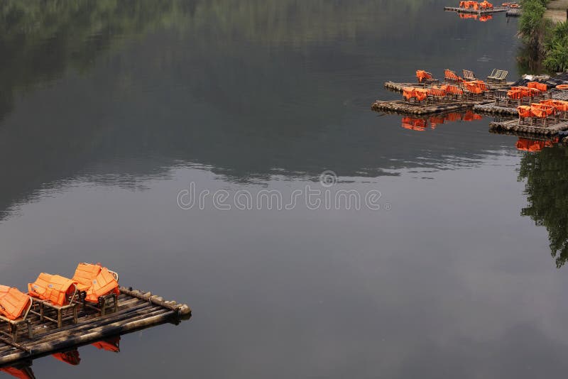 Bamboo raft in the creek stock image. Image of nostalgic - 53868349