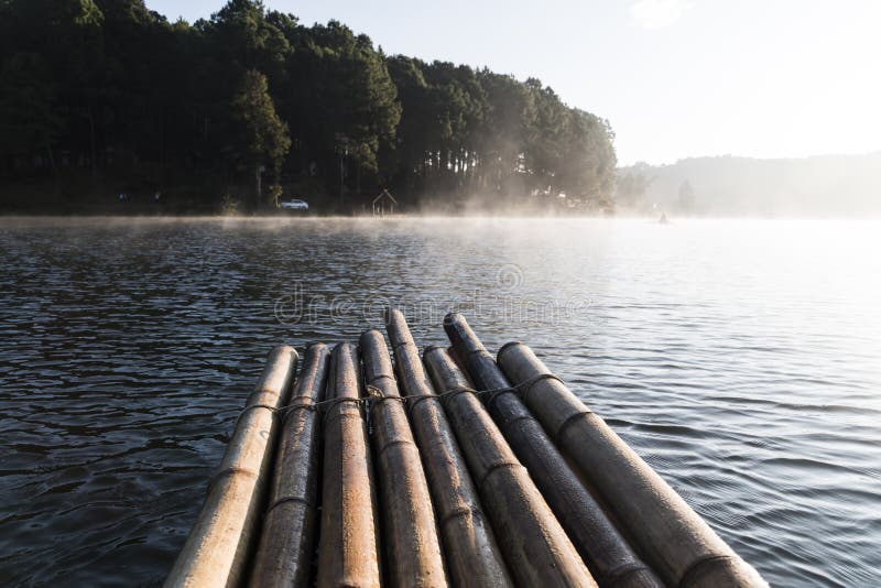 The Bamboo Raft Floating on the Reservoir. Stock Photo - Image of ...