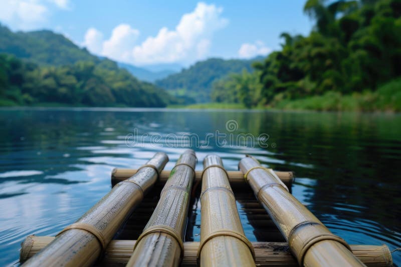 Bamboo Raft on Lake stock image. Image of outdoors, travel - 374313829