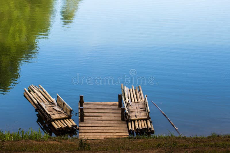 Bamboo Raft Float beside the Bank Stock Image - Image of flow, nature ...