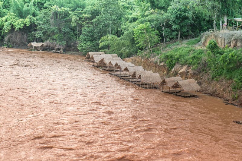 Bamboo Raft on Muddy Water Flowing in the River Stock Photo - Image of ...