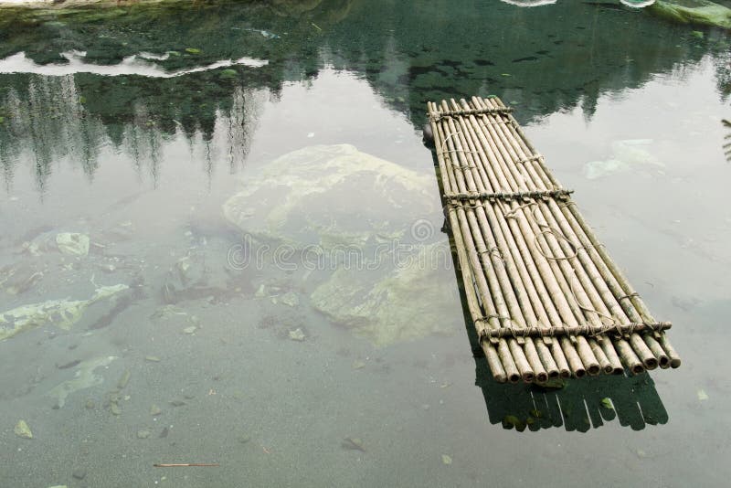 Bamboo Raft in Shallow Water Stock Image - Image of bamboo, primitive ...