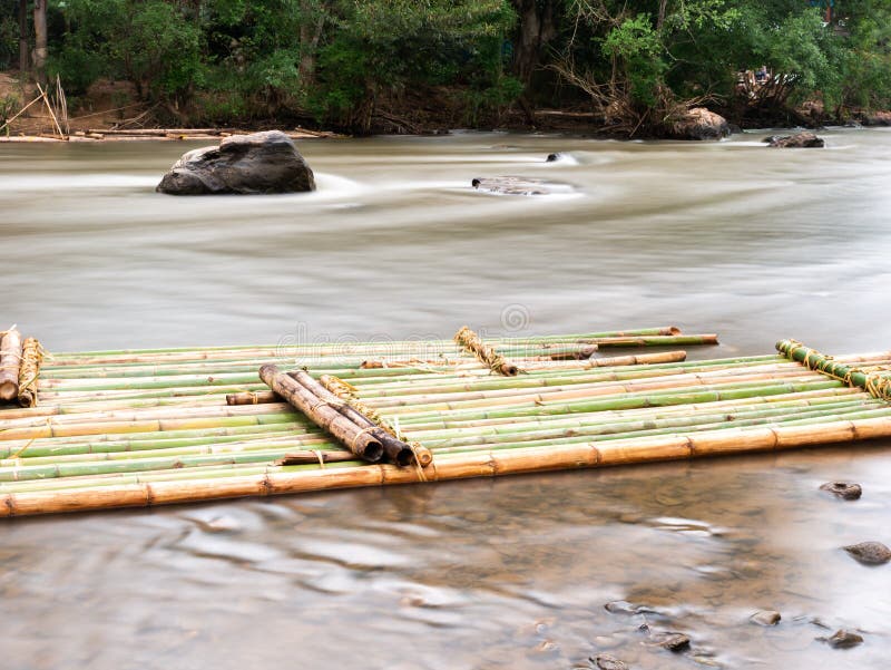 Bamboo Raft on the Stream Where the Water Flows Stock Photo - Image of ...