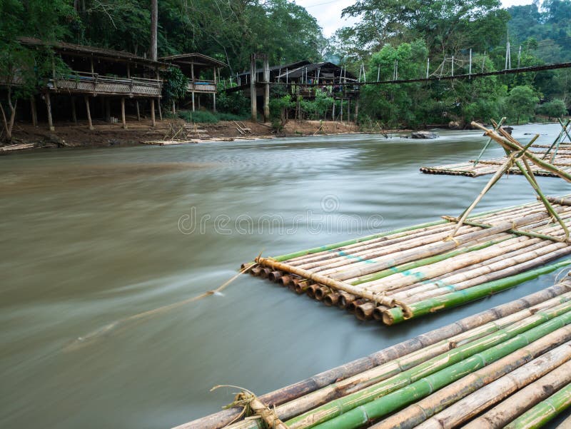Bamboo Raft on the Stream Where the Water Flows Stock Photo - Image of ...