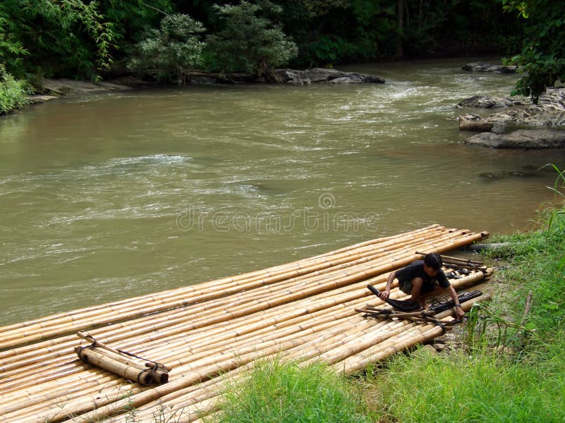 Bamboo Rafting in Yangshuo Li River Stock Photo - Image of boat, pier ...