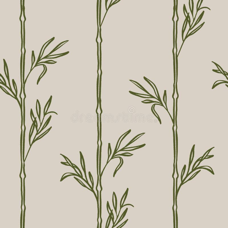 Bamboo Relax Pattern Repeat in Beige and Green Botanical Background ...