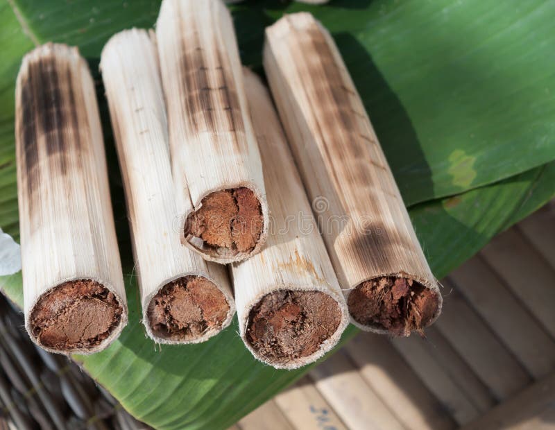 Glutinous Rice Roasted in Bamboo Joints, Thai Food. Stock Photo - Image ...