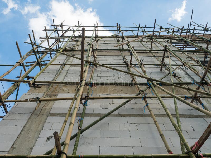 Bamboo Scaffolding in Construction Site Stock Photo - Image of safety ...