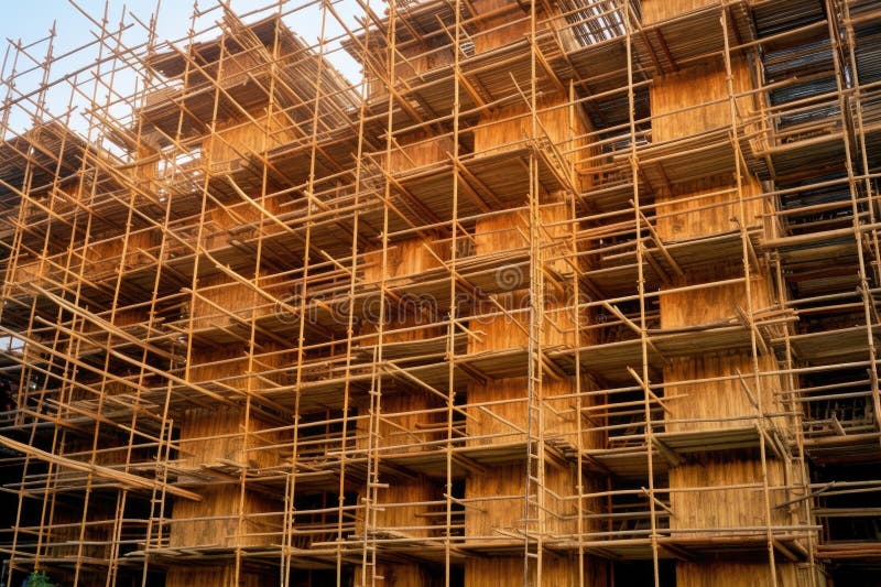 Bamboo Scaffolding Sections Stacked for Construction Stock Illustration ...