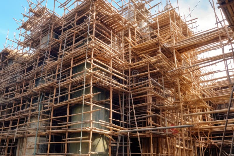 Bamboo Scaffolding Sections Stacked for Construction Stock Illustration ...