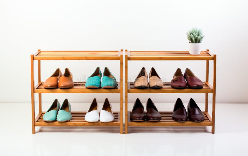 Bamboo Shoe Rack Against a Clear Background -Generative Ai Stock ...