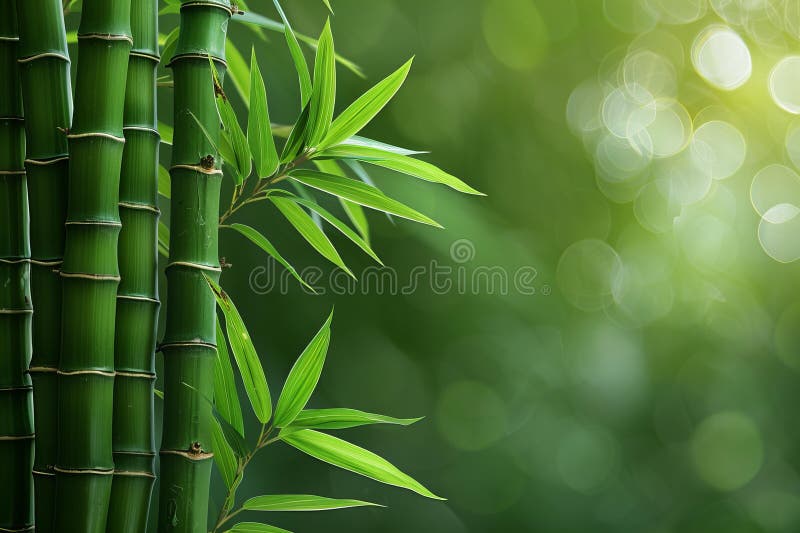 Bamboo Shoots and Leaves Isolated on the Bright Green Background Stock ...