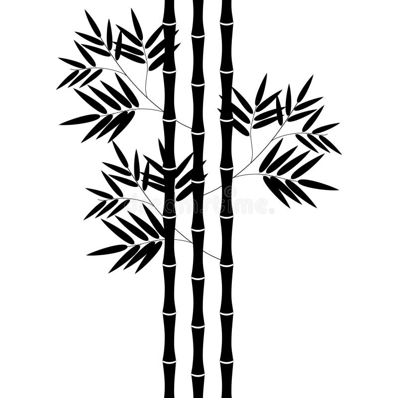 Bamboo Stems and Leaves. Black Silhouette of Bamboo. Stock Vector ...