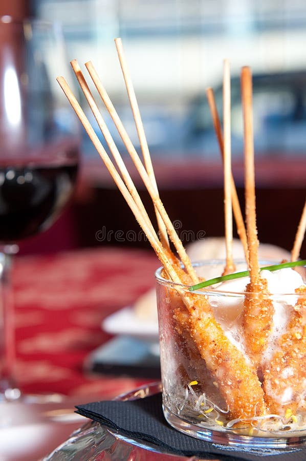 Bamboo Skewer with Fried King Prawns Stock Photo - Image of prawn ...
