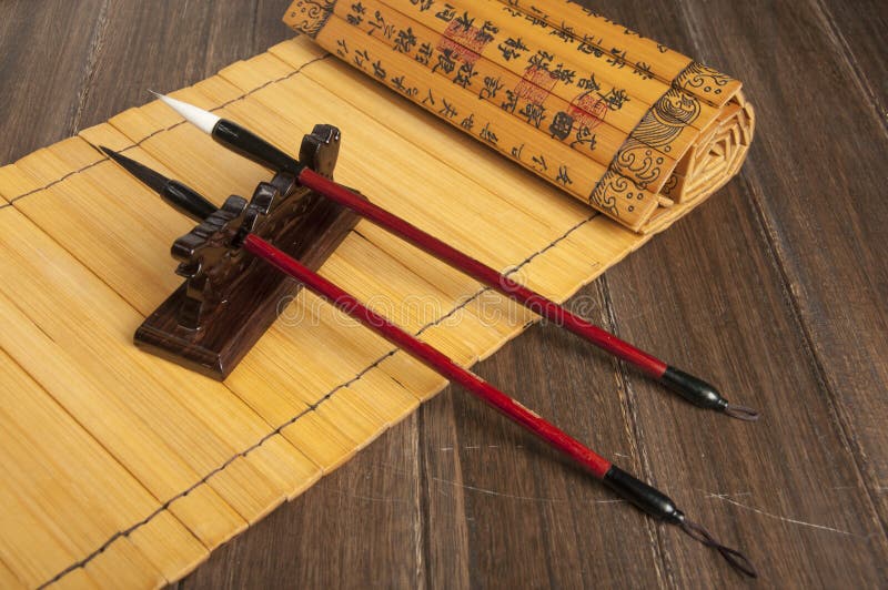 Bamboo slips and brush stock image. Image of knitting - 31865281