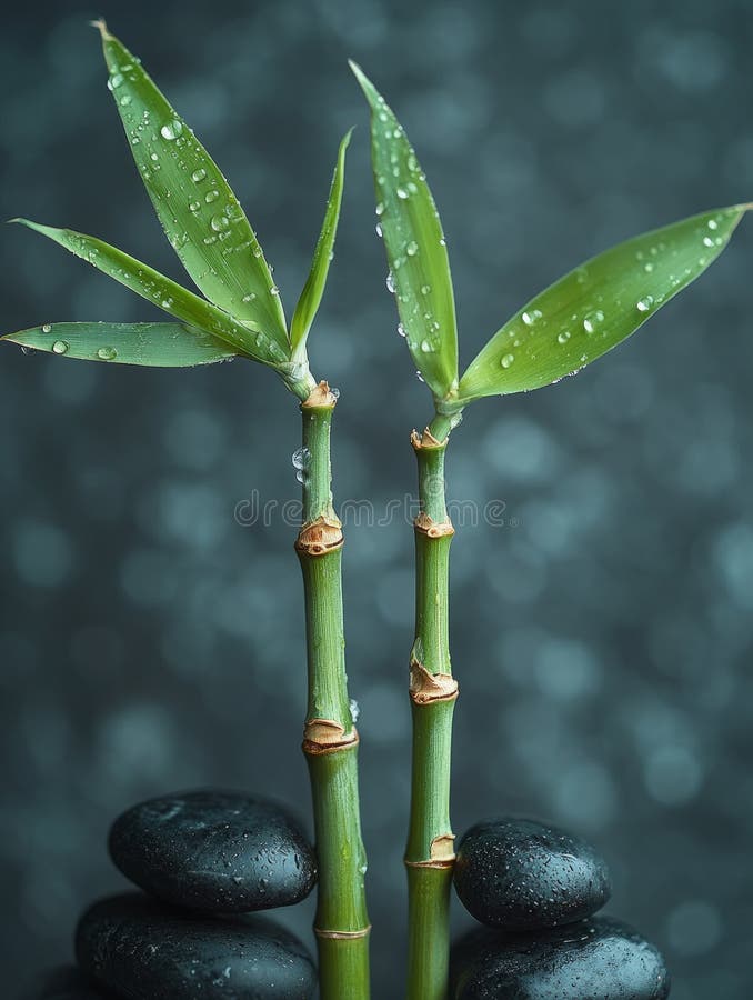 Bamboo Stalks with Leaves and Stones in a Zen Setting. Stock Photo ...