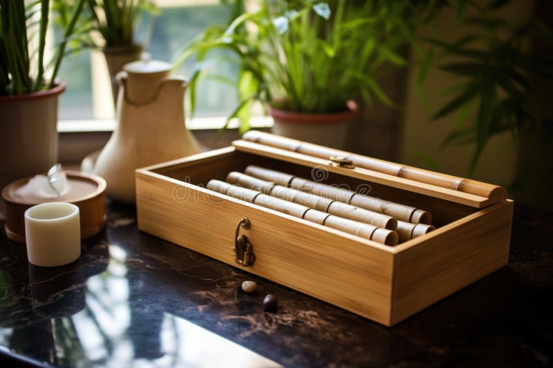A Bamboo Steam Box for Traditional Therapy Stock Illustration ...